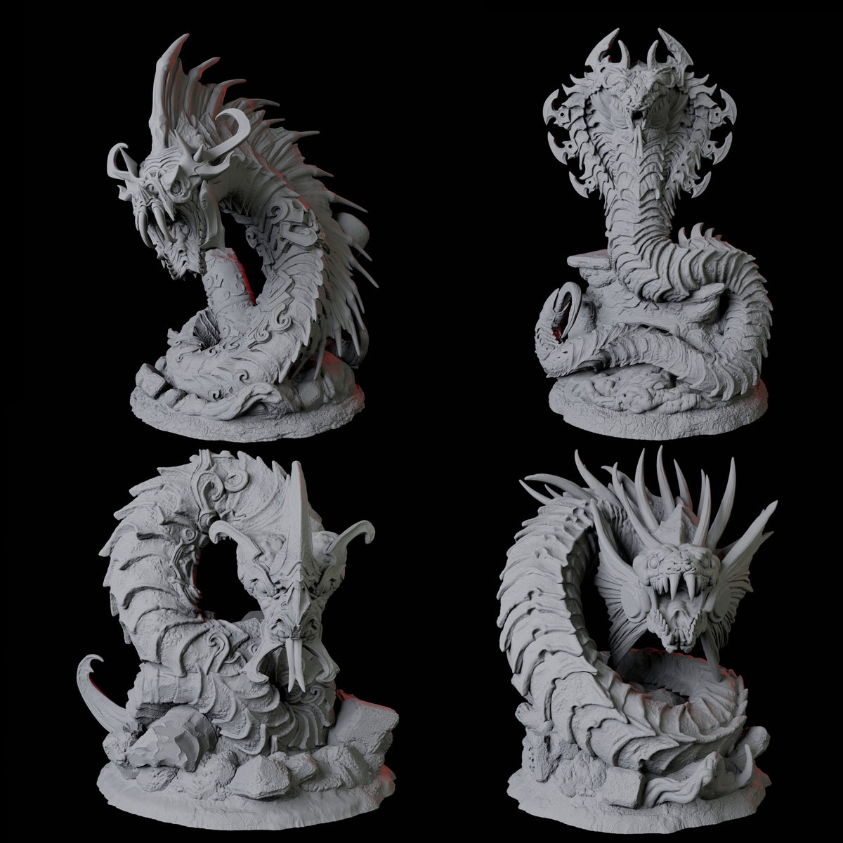 Four Coiled Giant Snake Miniatures for Dungeons and Dragons, Pathfinder ...