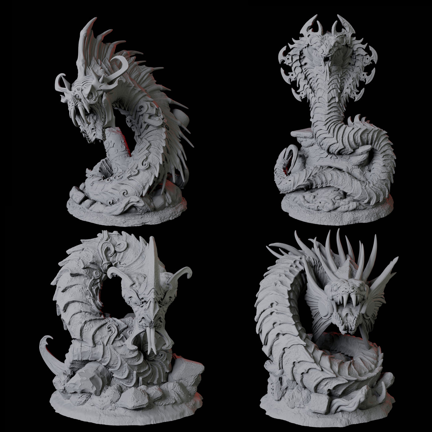 Four Coiled Giant Snake Miniatures for Dungeons and Dragons, Pathfinder ...