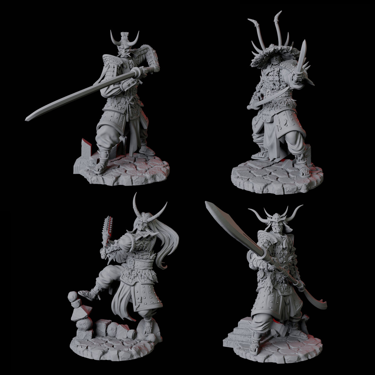 Four Oni Death Samurai Miniatures for Dungeons and Dragons, Pathfinder ...
